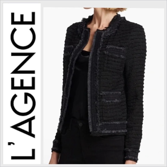 L'AGENCE | Jackets & Coats | Nwt Lagence Agnes Tweed Demin Black Jacket ...